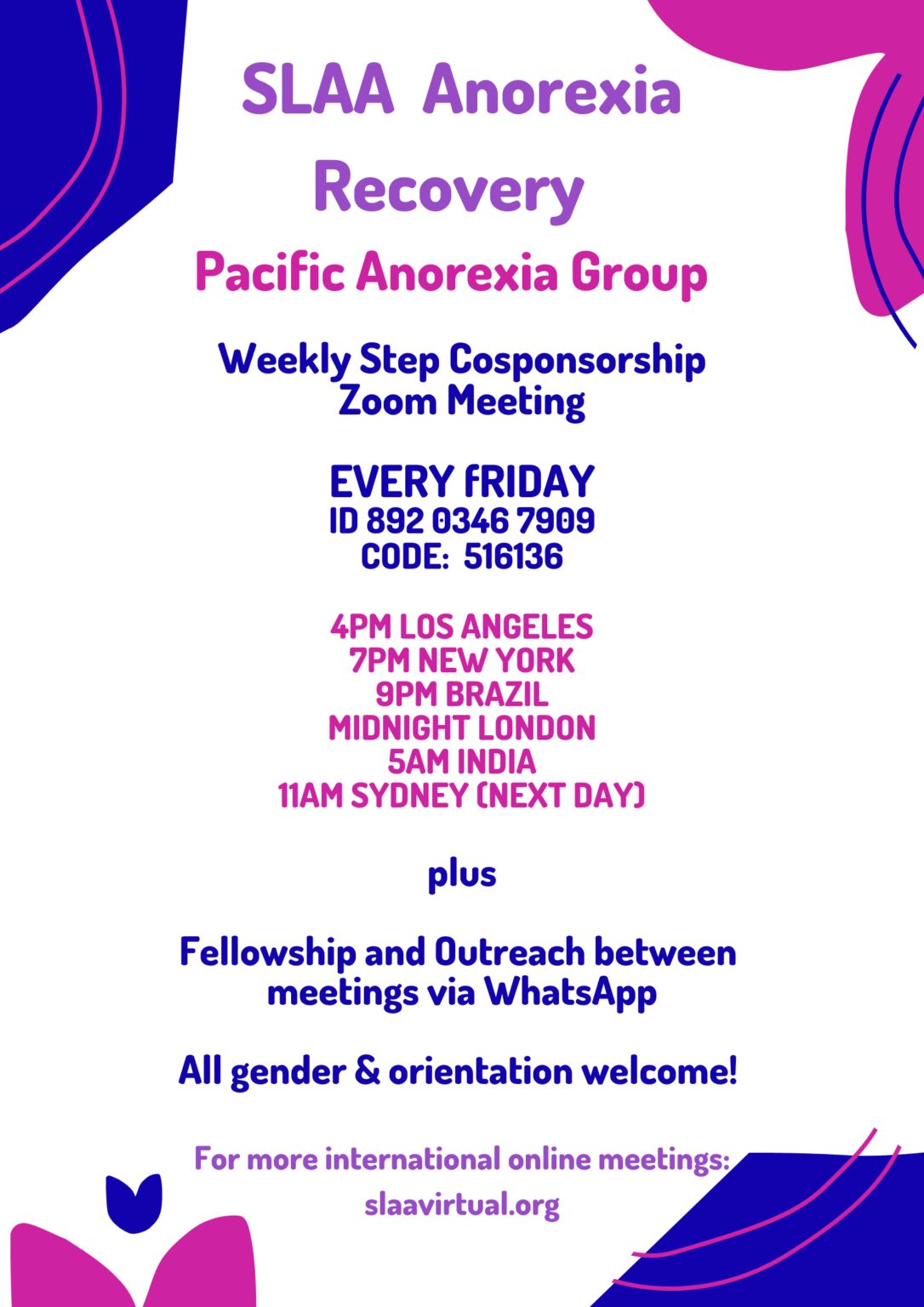 SLAAvirtual Intergroup – SLAA Fellowship: anytime, anywhere & for everyone